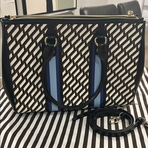 henri bendel | Bags | Elegant Black Blue And Brown Patterned Tote Bag ...